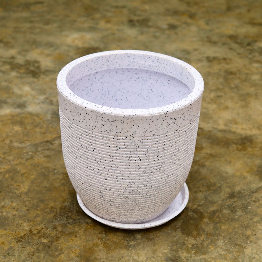 Free Next Day Delivery | 12 Inch White Cup Designer Polymer Pot With Tray