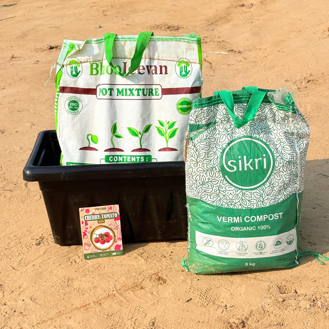 Cherry Tomato Grow Kit - 20 Inch Black Window Planter + 10Kg Soil ...